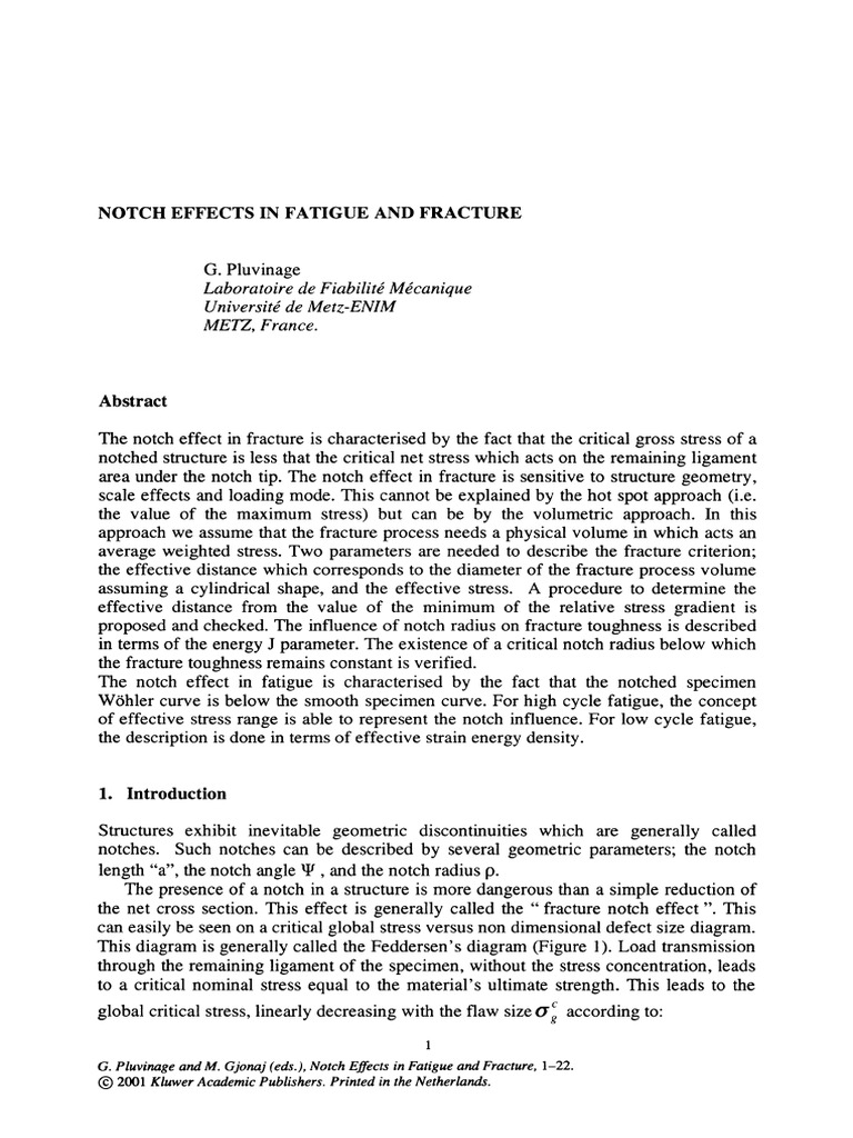 2001 - Notch Effect in Fatigue & Fracture | PDF | Fracture Mechanics ...