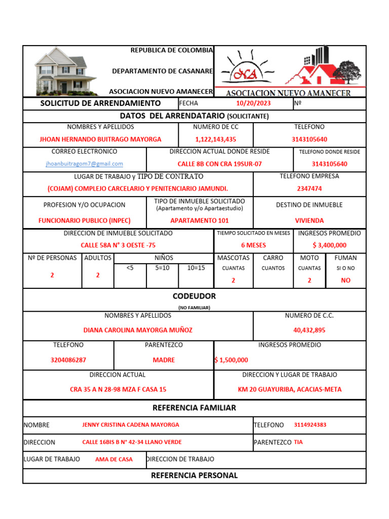000 Solicitud de Arriendo | PDF | Castigos | Colombia