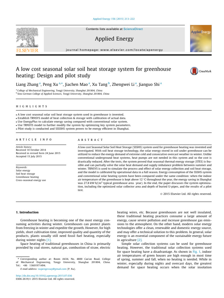 A Low Cost Seasonal Solar Soil Heat Storage System for Greenhouse ...