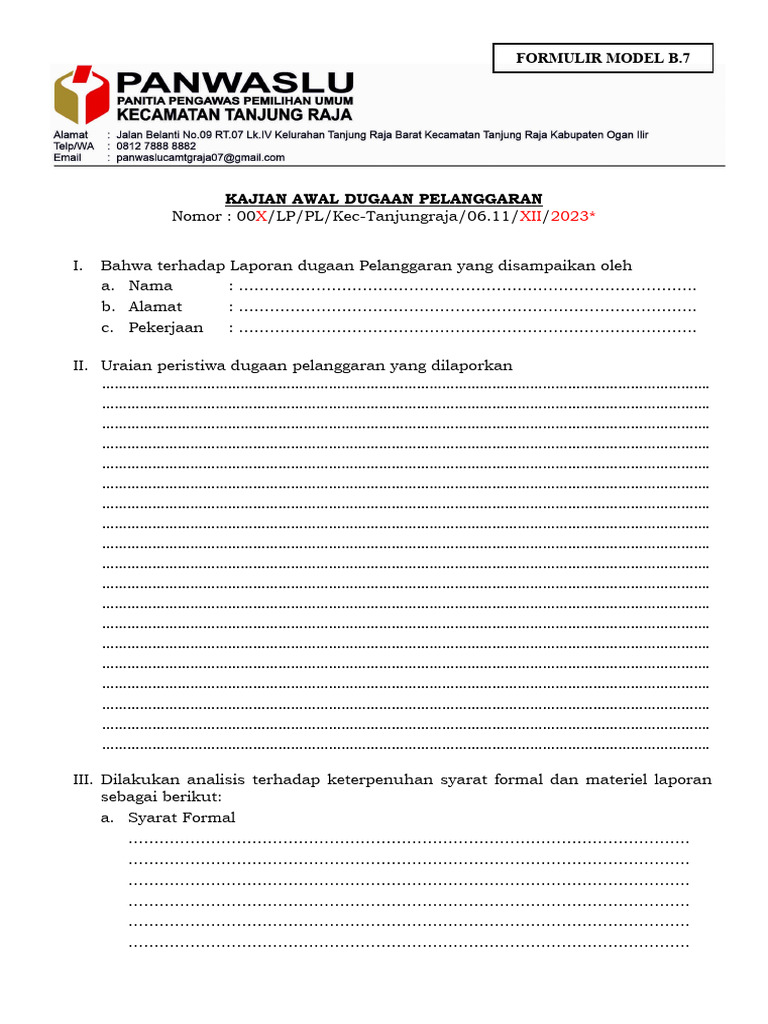 Model b7 Kajian Awal | PDF