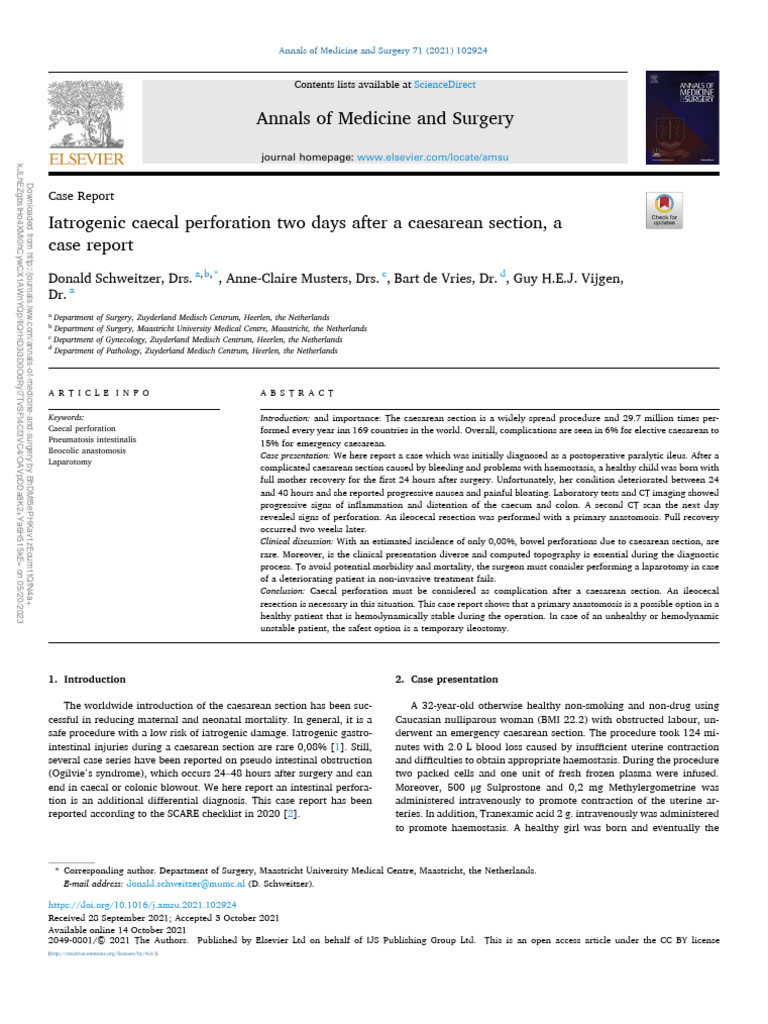 BSC Iatrogenic - Caecal - Perforation - Two - Days - After - A.27 | PDF ...