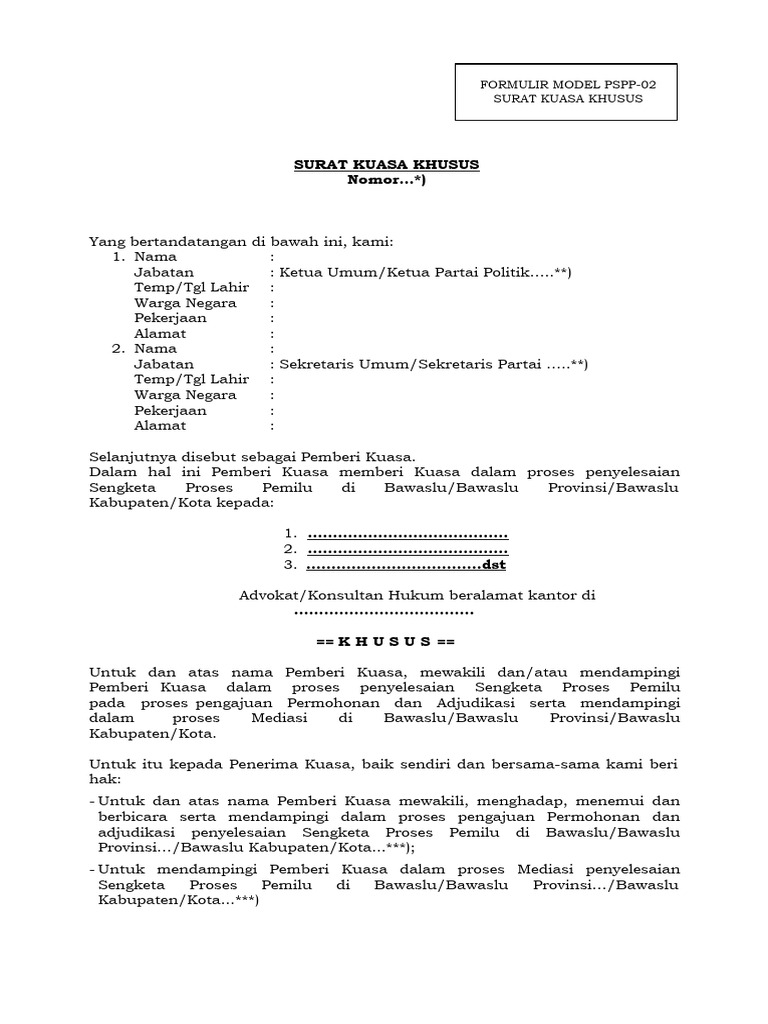Model Pspp-02 Surat Kuasa Khusus | PDF | Ilmu Sosial | Hukum
