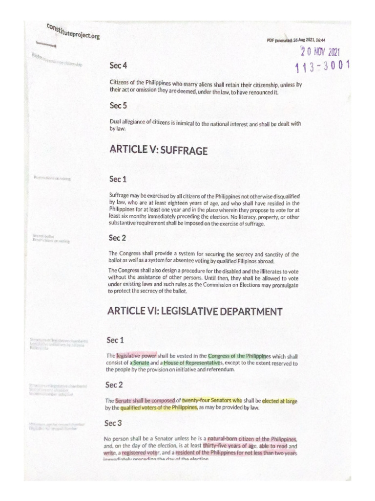 1987 Constitution - Articles 6,7,8 - Notes | PDF