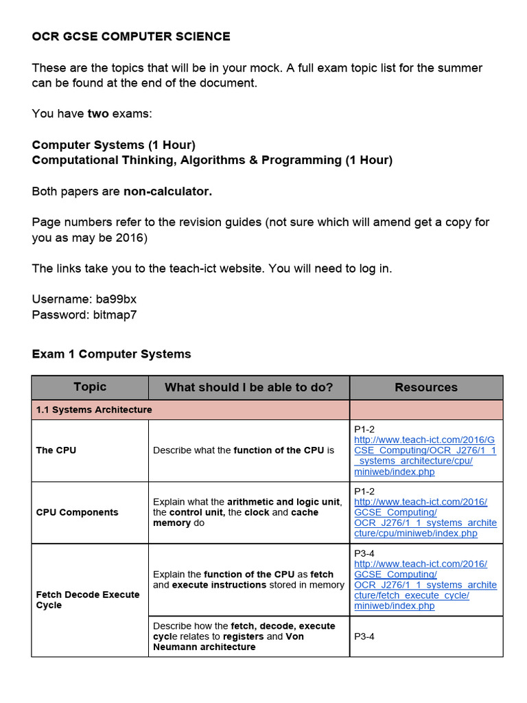 Ocr CompSci Revsion Guide Checklist | PDF | Computer Network | Central Processing Unit