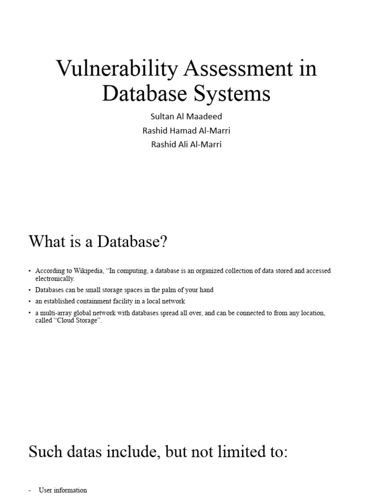 Threat Assessment PP | PDF | Vulnerability (Computing) | Databases