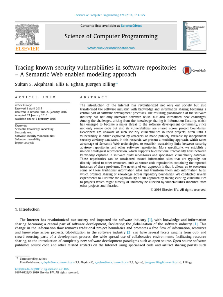 Tracing Known Security Vulnerabilities In Software Repo 2016 Science Of Comp Pdf