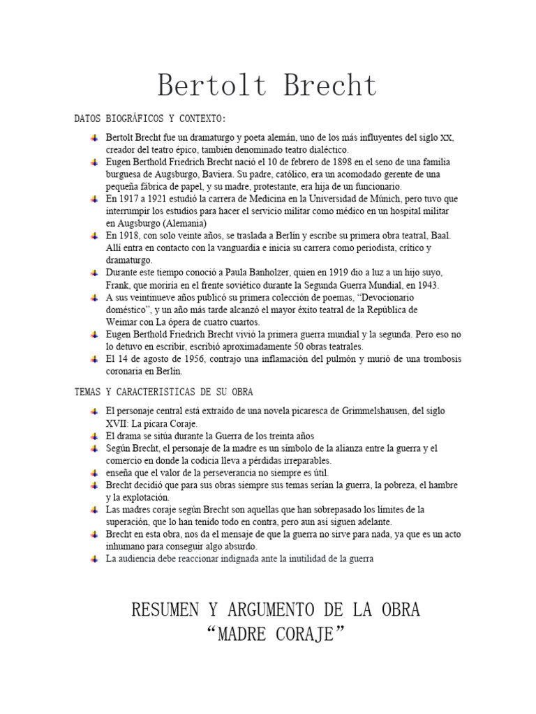 "MADRE CORAJE" Bertolt Brecht | PDF