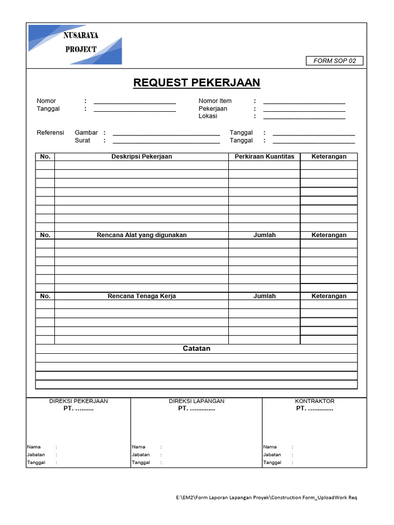 Form Work Order Pdf