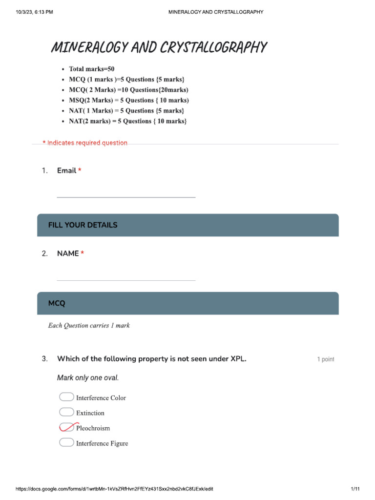 Mineralogy and Crystallography Test | PDF