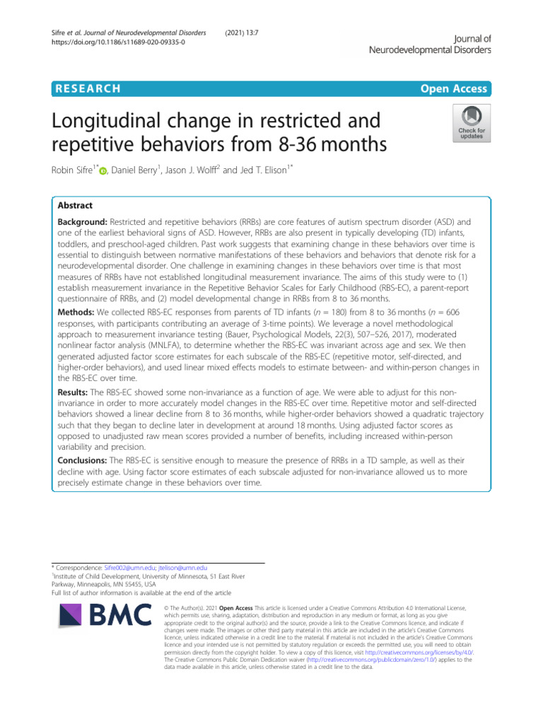 Longitudinal Change in Restricted and Repetitive Behaviors From 8 A 36 ...
