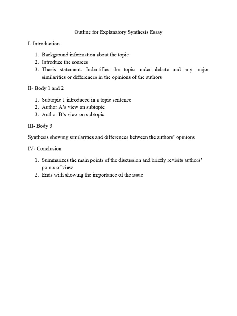 Explanatory Synthesis Essay Outline | PDF