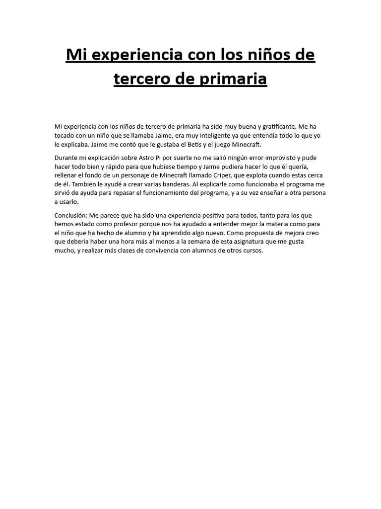 Mi Experiencia Con Los Niños de Tercero de Primaria | PDF
