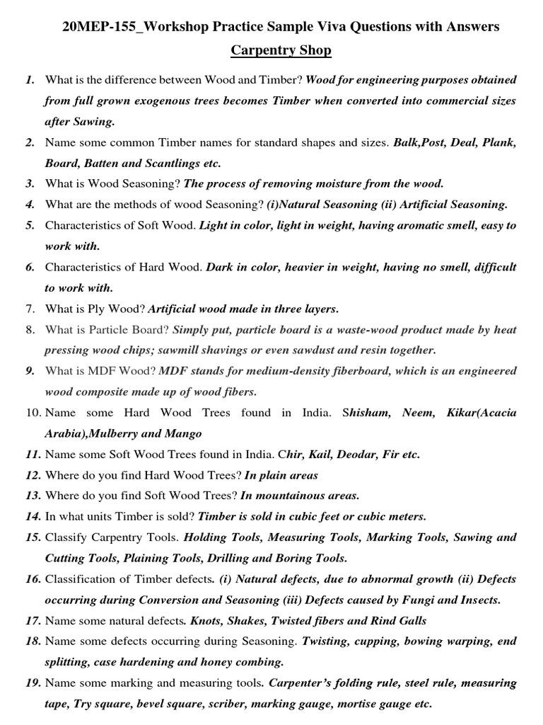 20MEP-155 - Workshop Practice Sample Viva Questions With Answers | PDF | Construction | Welding