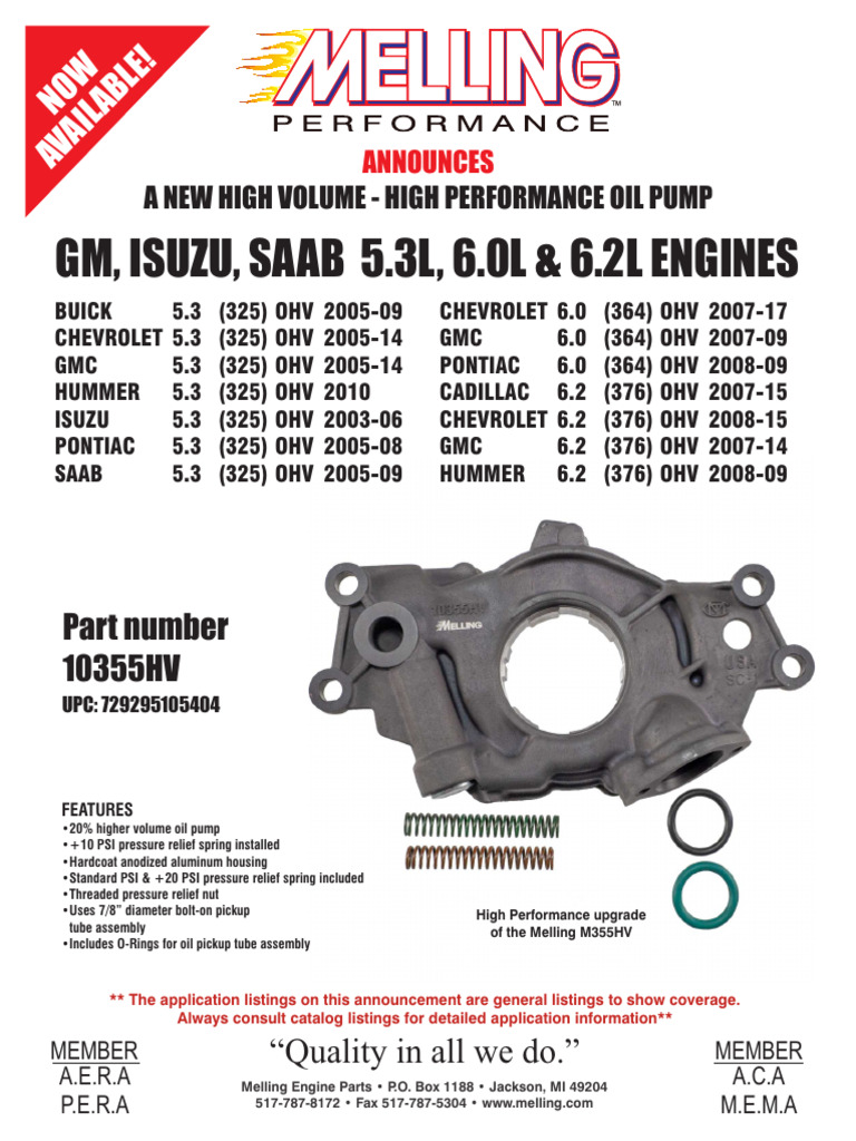 Melling 10355HV Oil Pump Upgrade | PDF | Business | Technology ...
