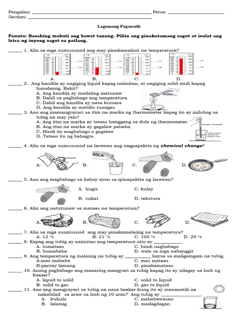 1st Q SCIENCE 3rd SUMMATIVE Test - Changes in Matter | PDF
