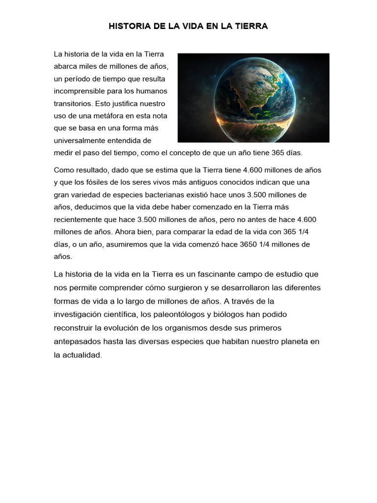 Historia De La Vida En La Tierra Pdf Vida Tierra