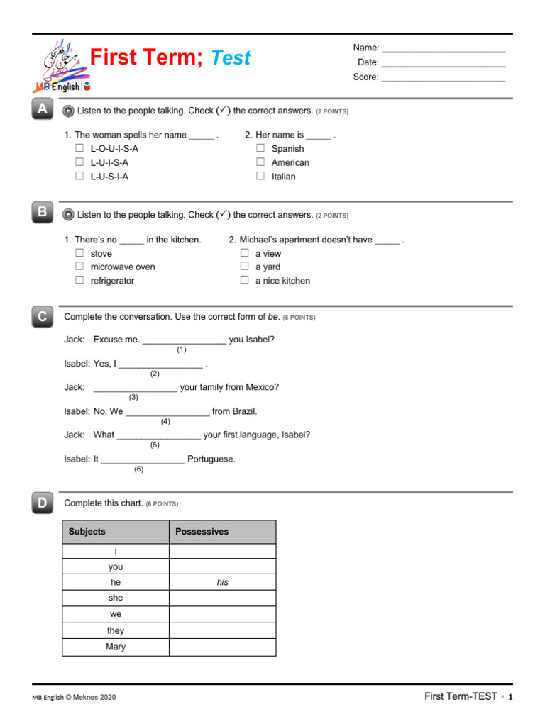 Interchange 1 Final Exam Overview | PDF | Language Arts & Discipline