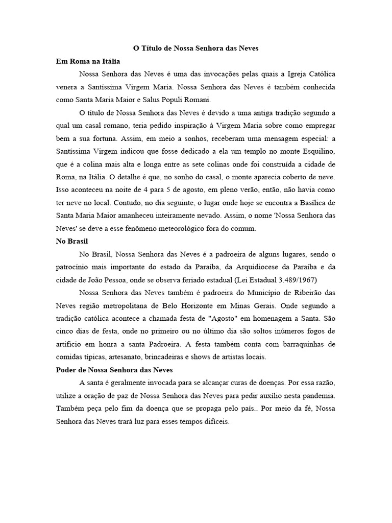 História de Nossa Senhora das Neves | PDF