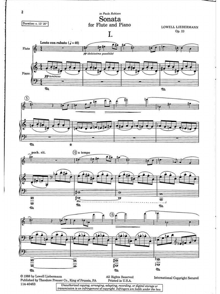 Liebermann Sonata Flute and Piano Mvt. 1 | PDF