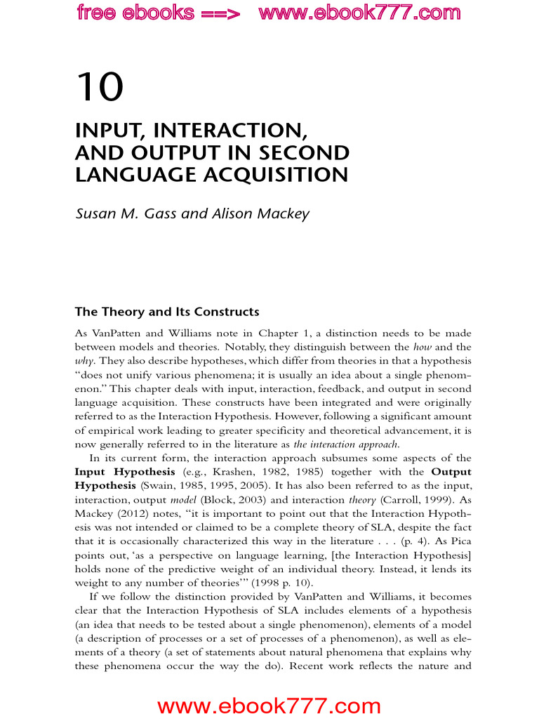 Input Interaction and Output in L2 Acquisition | PDF | Second Language Acquisition | Second Language