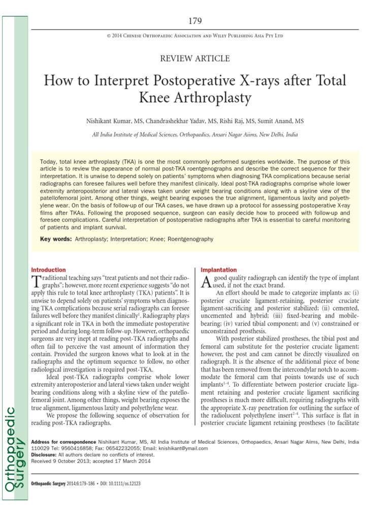 Orthopaedic Surgery - 2014 - Kumar - How To Interpret Postoperative X Rays After Total Knee ...