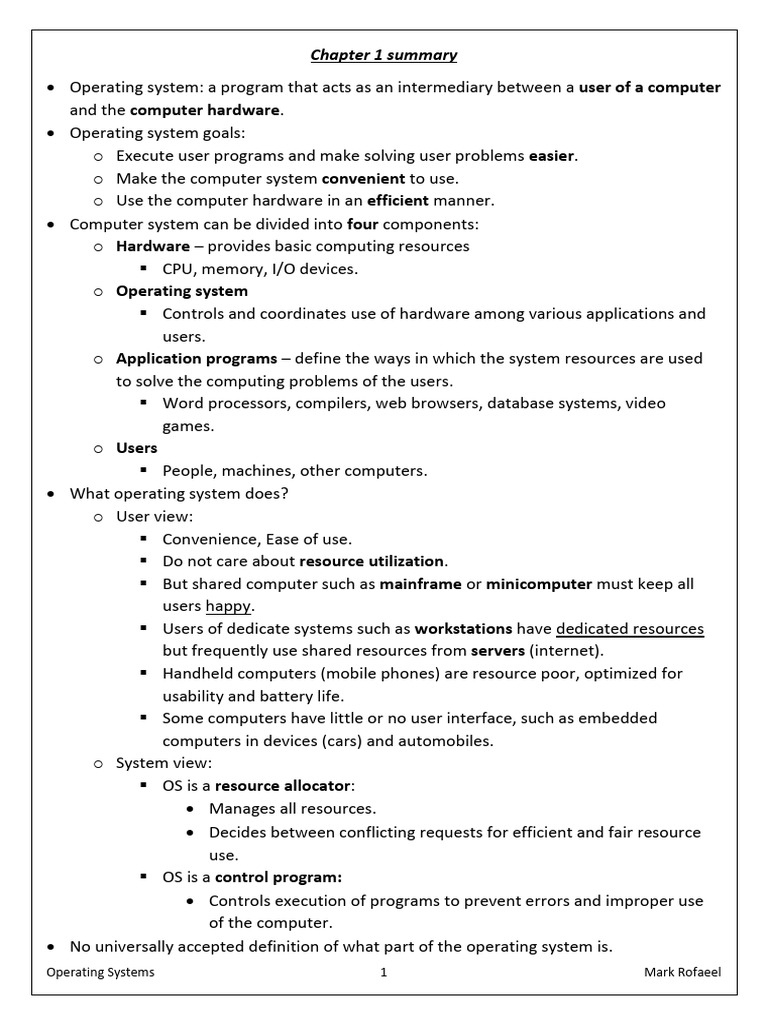 Chapter 1 Summary | PDF | Computer Data Storage | Operating System