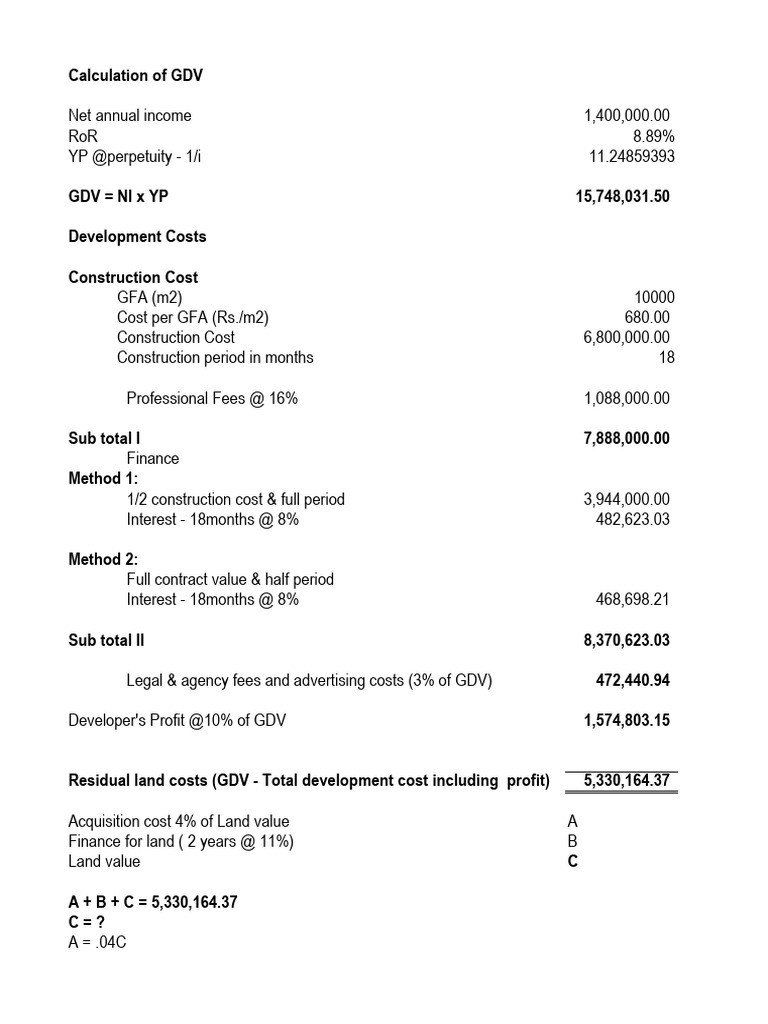 Development Appraisal - Example 1 | PDF | Business | Finance & Money ...