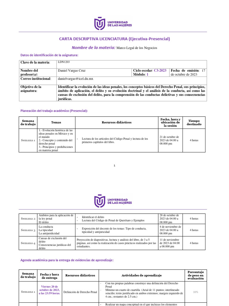 Carta Descriptiva - Licenciatura Derecho Penal (Ejecutiva-Presencial) 2023 - 3M1 - LEjSN ...