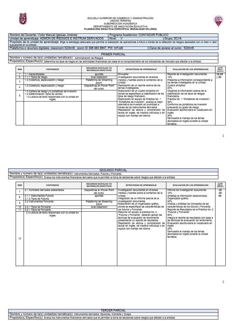 Planeacion Especifica | PDF | Evaluación | Aprendizaje