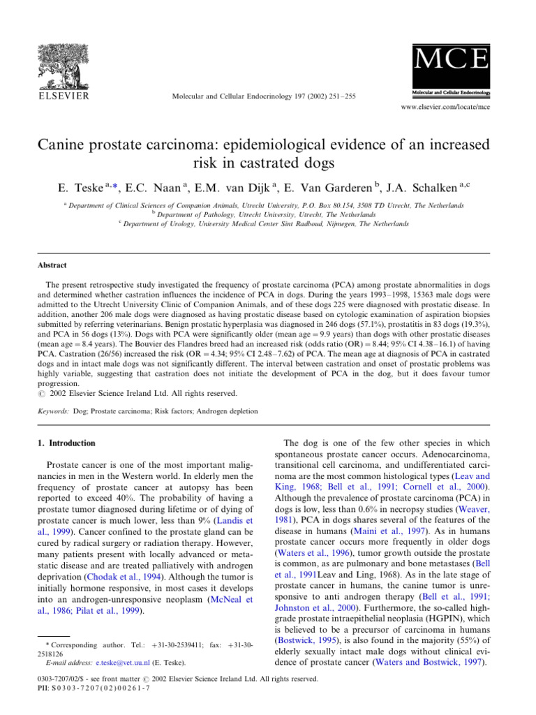 Canine Prostate Carcinoma.. Epidemiological Evidence of An Increased ...