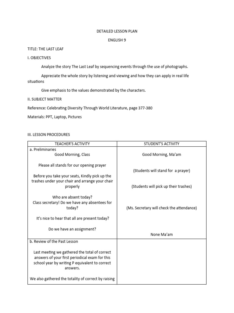 Detailed Lesson Plan. TLL | PDF