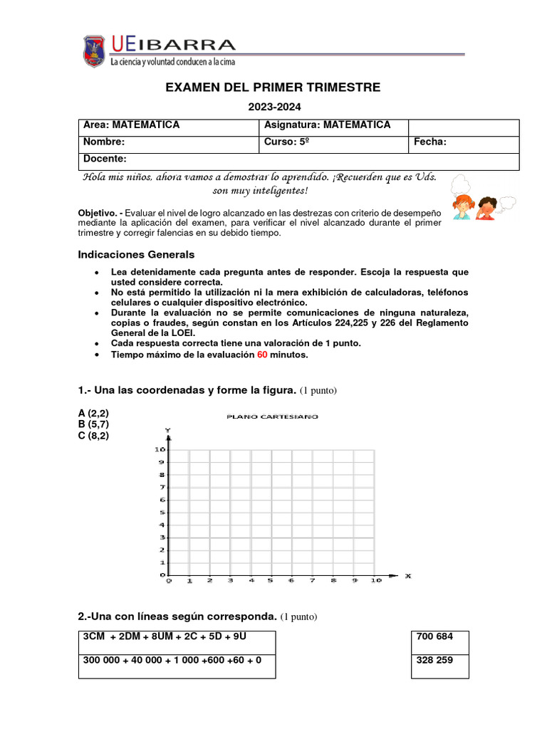 EXAMEN 1er Trimestre-MATE | PDF