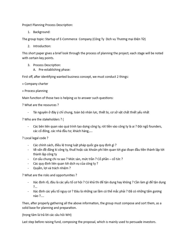 Project Planning Process Description | PDF