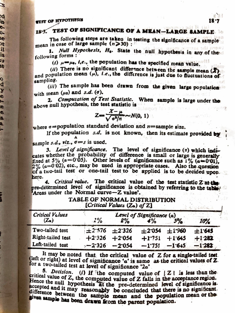 Z Distribution - Testing For Mean Reference Sancheti Kapoor | PDF ...