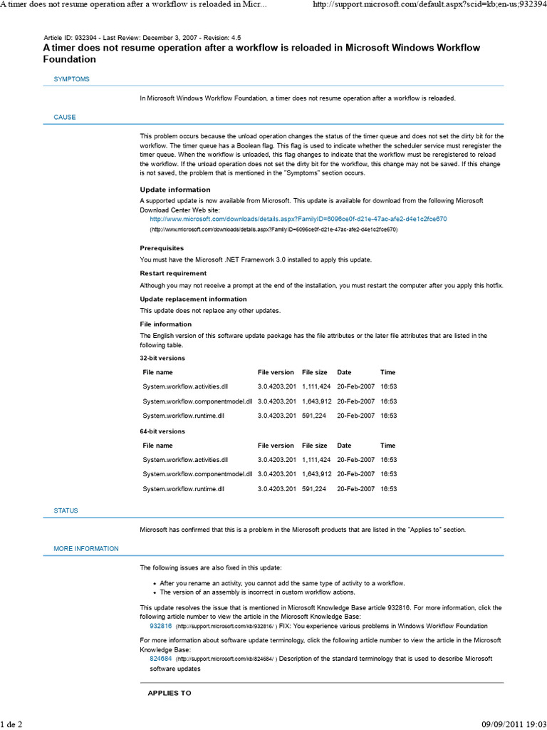 A Timer Does Not Resume Operation After A Workflow Is Reloaded In Microsoft Windows Workflow 