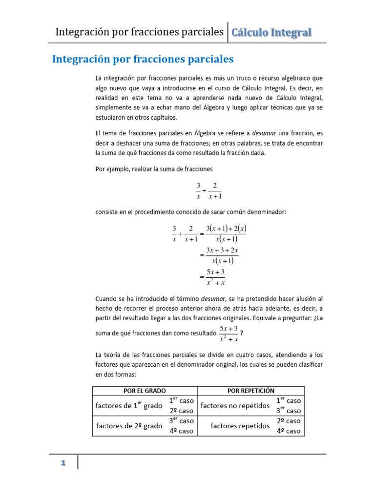 Integración Por Fracciones Parciales | PDF | Integral | Ecuaciones