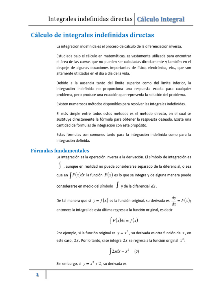 Fórmulas de Integración Directa | PDF | Integral | Derivado