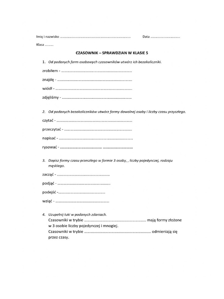 Czasownik SPR KL 5 | PDF