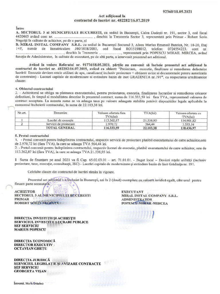 Act Aditional Nr.92360-18 .05.2021 La Ctr .de Lucrari Nr .482282-16 .07 ...