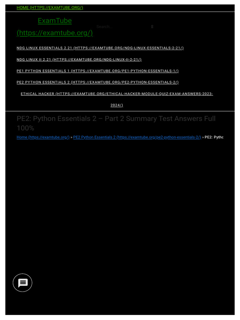 PE2 Python Essentials 2 Part 2 Summary Test Answers Full 100% | PDF ...
