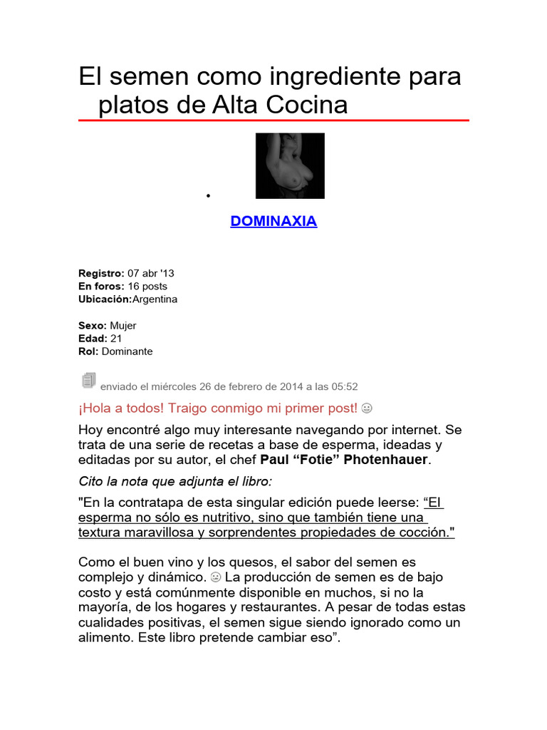 El Semen Como Ingrediente para Platos de Alta Cocina | PDF | Postres ...