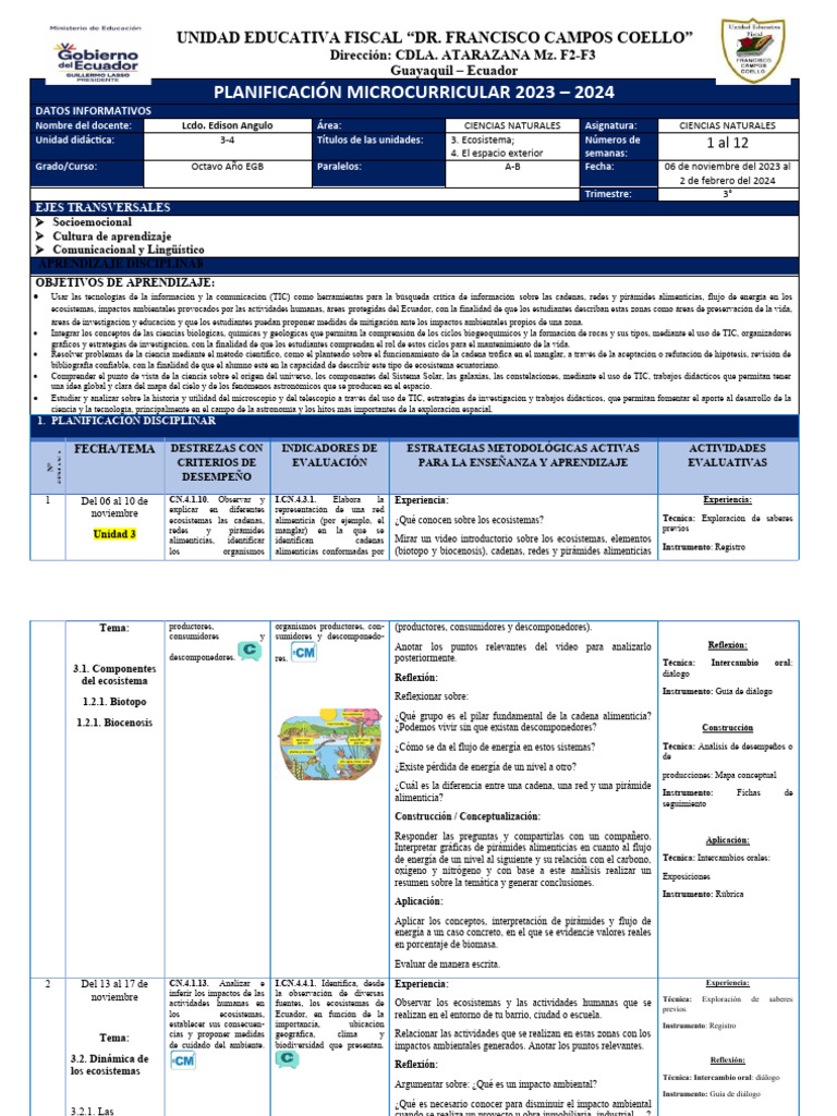 Planificación 3er Trimestre CCNN 8vo Egb | PDF | Universo | Ecología
