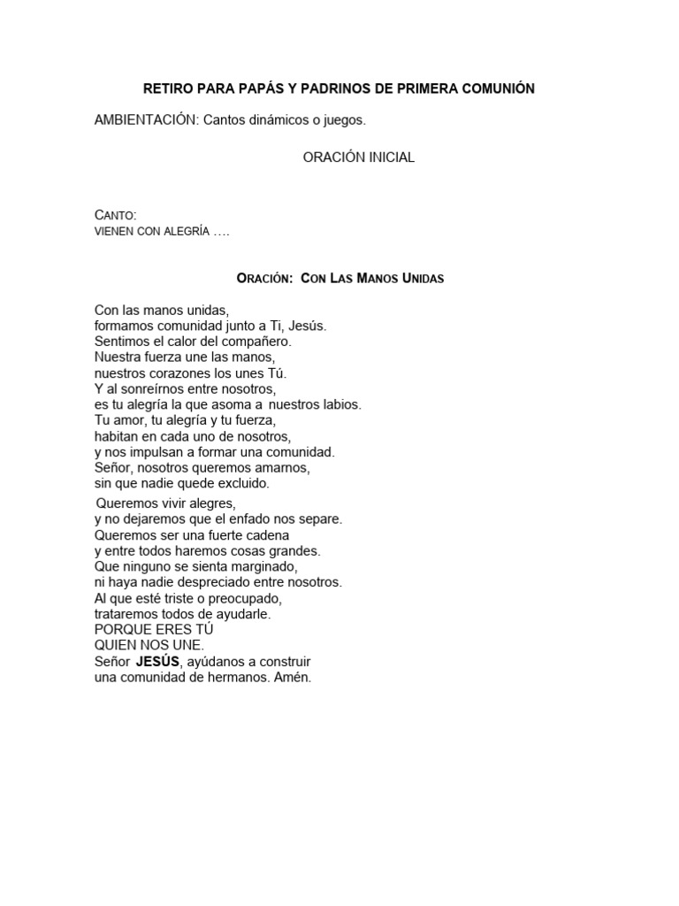 Retiro para Padres de Primera Comunión | PDF | eucaristía | Misa (liturgia)