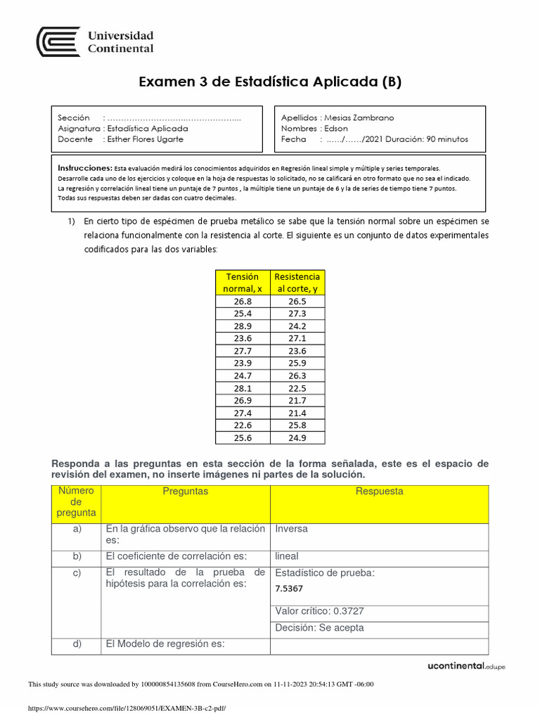 EXAMEN 3B c2 PDF | PDF | Análisis estadístico | Enseñanza de matemática