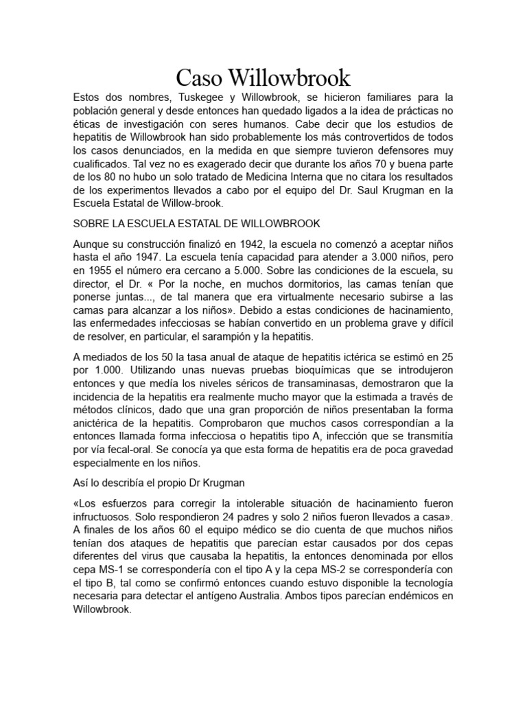 Caso Willowbrook | PDF | Hepatitis | Salud pública