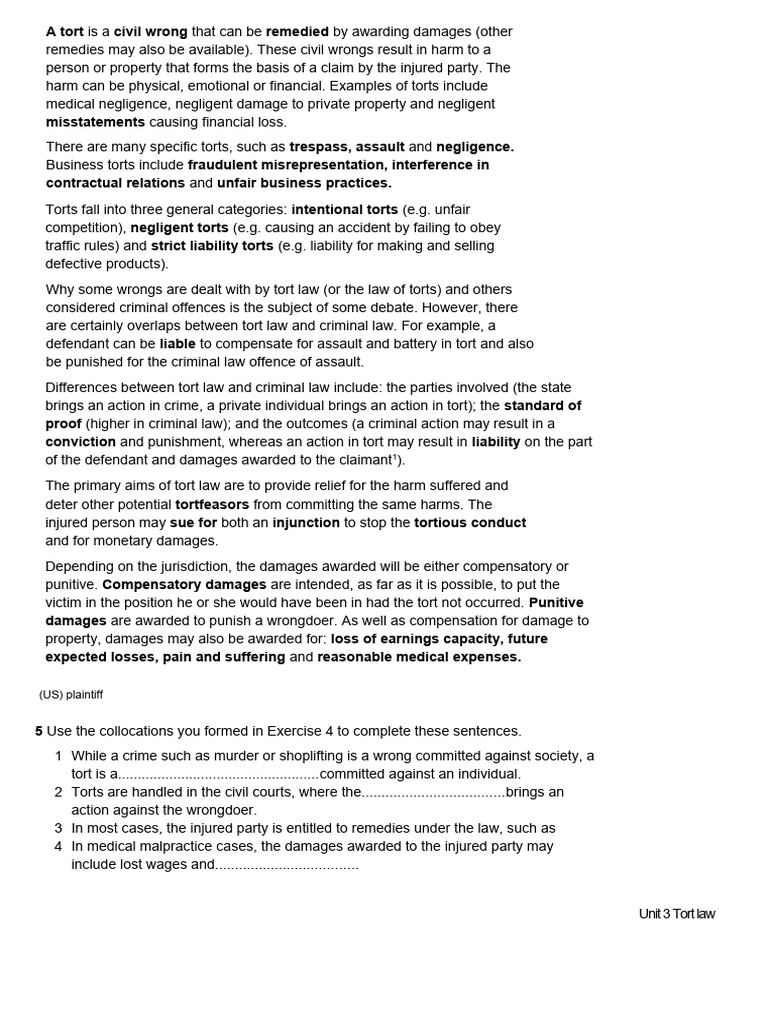 Tort Law | PDF | Tort | Damages