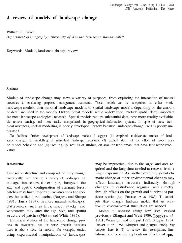 A Review of Models of Landscape Change | PDF | Equations | Mathematics