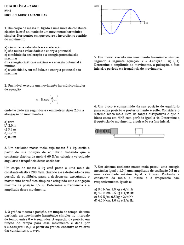 Fórmulas e Parâmetros do MHS | PDF