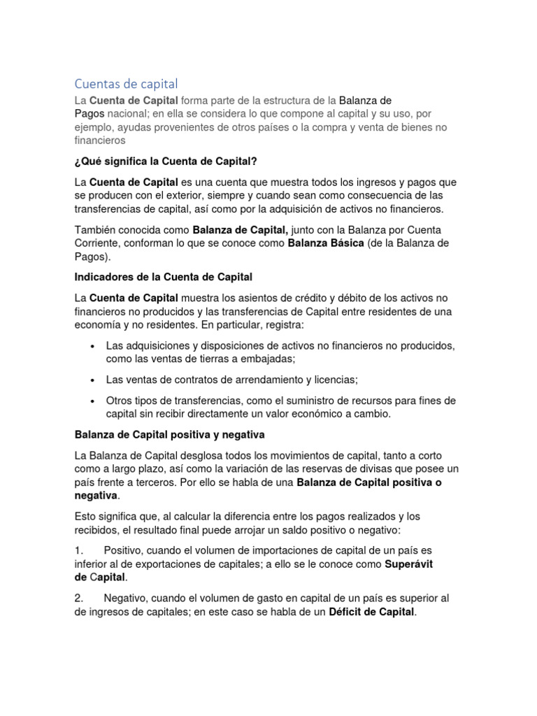 Cuentas de Capital | PDF | Balance de pagos | Contabilidad
