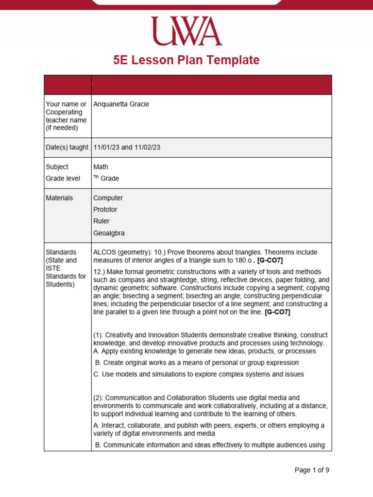 Anquanettagracie Module4 Lessonplan | PDF | Learning | Cognition